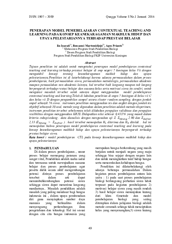 (PDF) Penerapan Model Pemebelajaran Contextual Teaching and Learning Pada Konsep Keanekaragaman ...