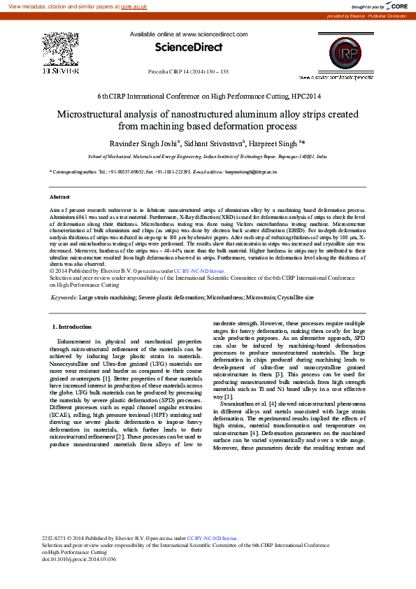 (PDF) Microstructural Analysis of Nanostructured Aluminum Alloy Strips Created from Machining ...