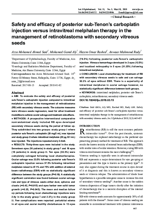 (PDF) Safety and efficacy of posterior sub-Tenon's carboplatin ...
