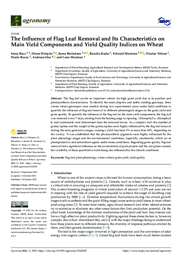 (PDF) The Influence of Flag Leaf Removal and Its Characteristics on ...