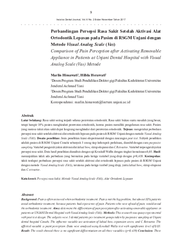 (PDF) Perbandingan Persepsi Rasa Sakit Setelah Aktivasi Alat Ortodontik ...
