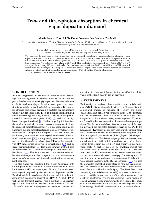 (PDF) Two- and three-photon absorption in chemical vapor deposition diamond