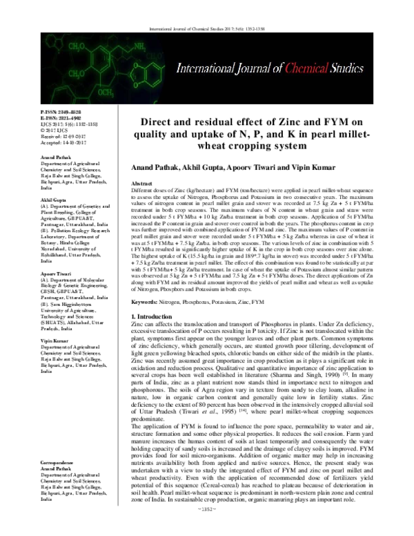 (PDF) Direct and residual effect of Zinc and FYM on quality and uptake ...
