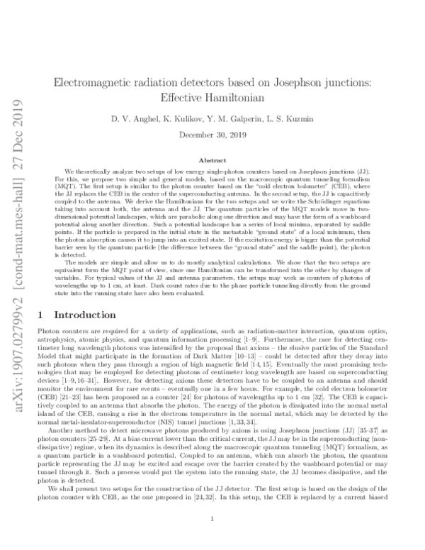 (PDF) Electromagnetic radiation detectors based on Josephson junctions ...