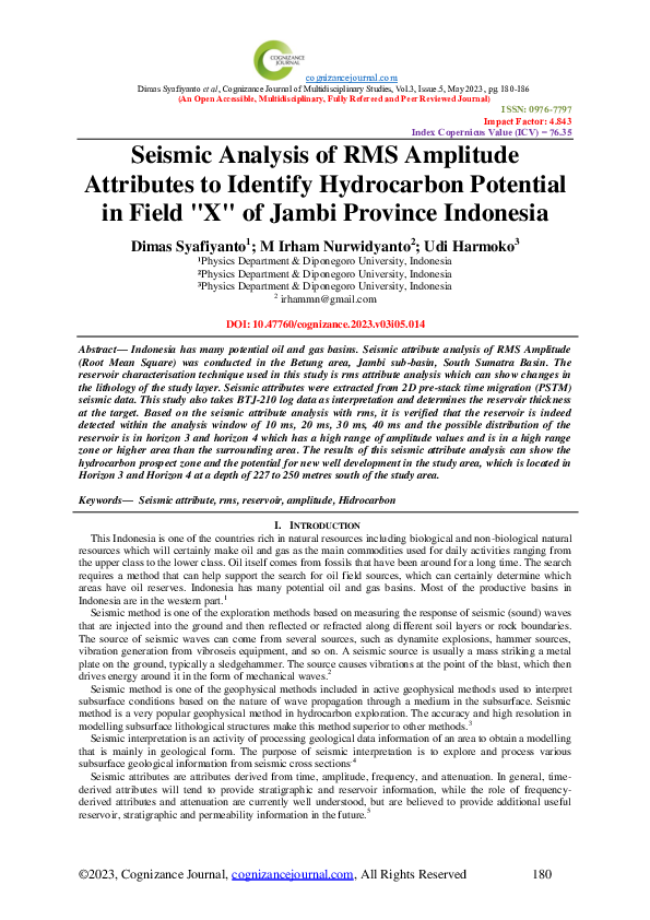 (PDF) Seismic Analysis of RMS Amplitude Attributes to Identify ...