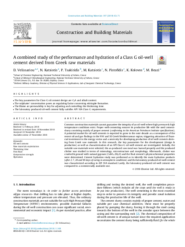 (PDF) A combined study of the performance and hydration of a Class G ...