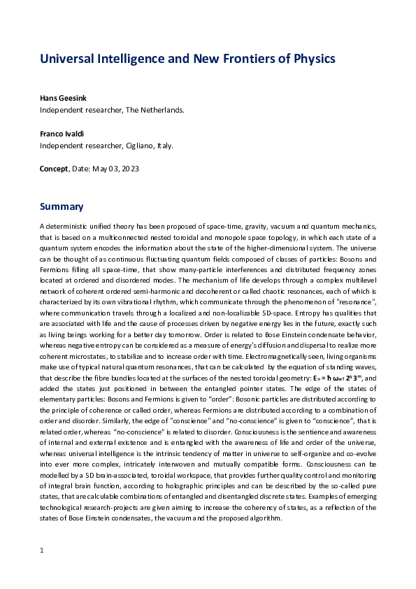 (PDF) Universal Intelligence and New Frontiers of Physics