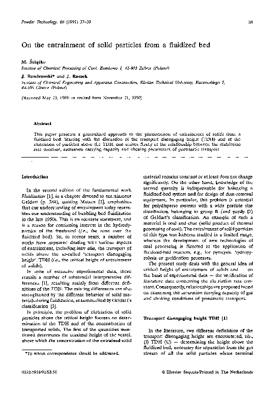 (PDF) On the entrainment of solid particles from a fluidized bed