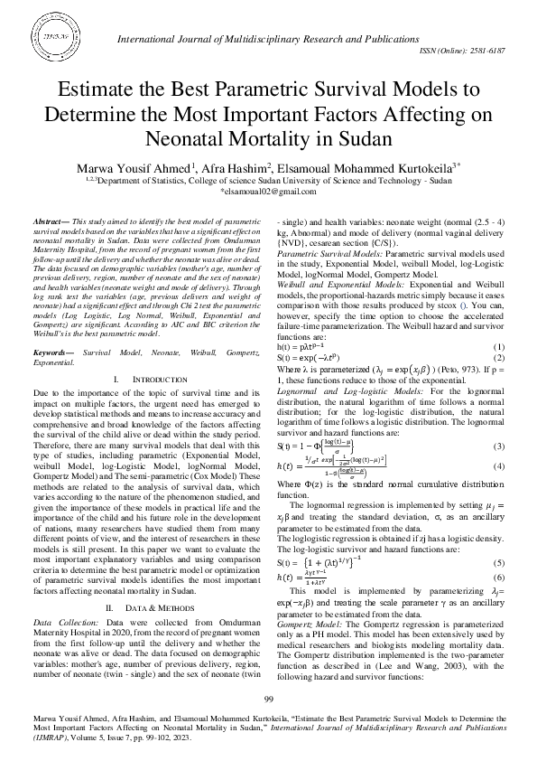 (PDF) Estimate the Best Parametric Survival Models to Determine the Most Important Factors ...