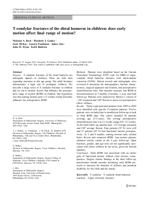 (PDF) T-condylar fractures of the distal humerus in children: Does ...