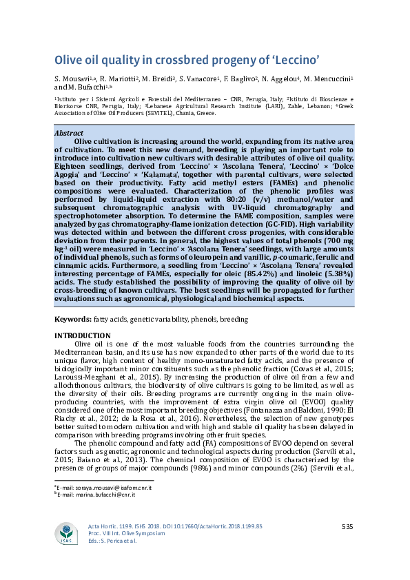 (PDF) Olive oil quality in crossbred progeny of ‘Leccino’