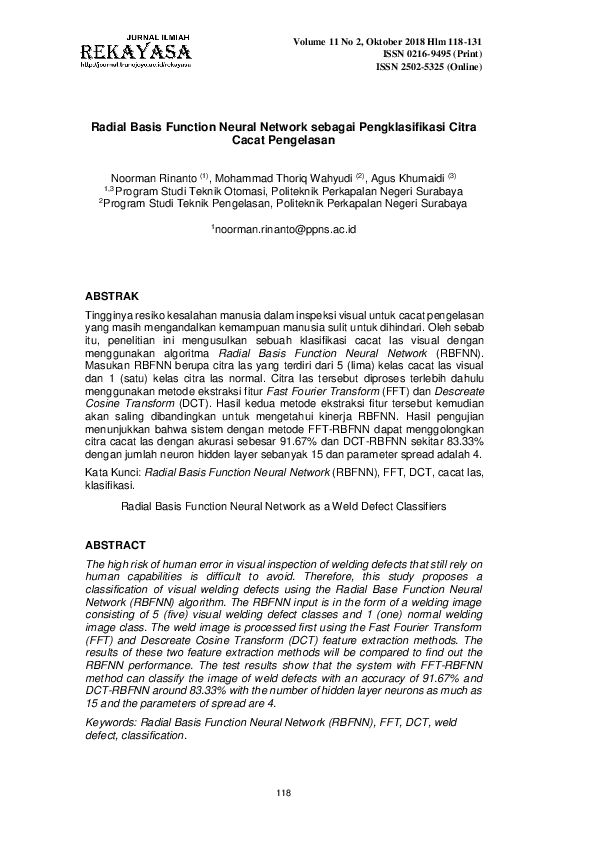 (PDF) Radial Basis Function Neural Network sebagai Pengklasifikasi Citra Cacat Pengelasan