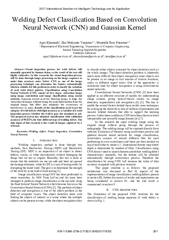 Pdf Welding Defect Classification Based On Convolution Neural Network Cnn And Gaussian Kernel