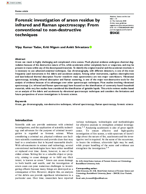 Pdf Forensic Investigation Of Arson Residue By Infrared And Raman