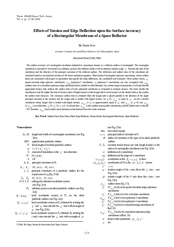 (PDF) Effects of Tension and Edge Deflection upon the Surface Accuracy of a Rectangular Membrane ...