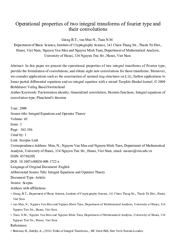 (PDF) Operational Properties of Two Integral Transforms of Fourier Type and their Convolutions