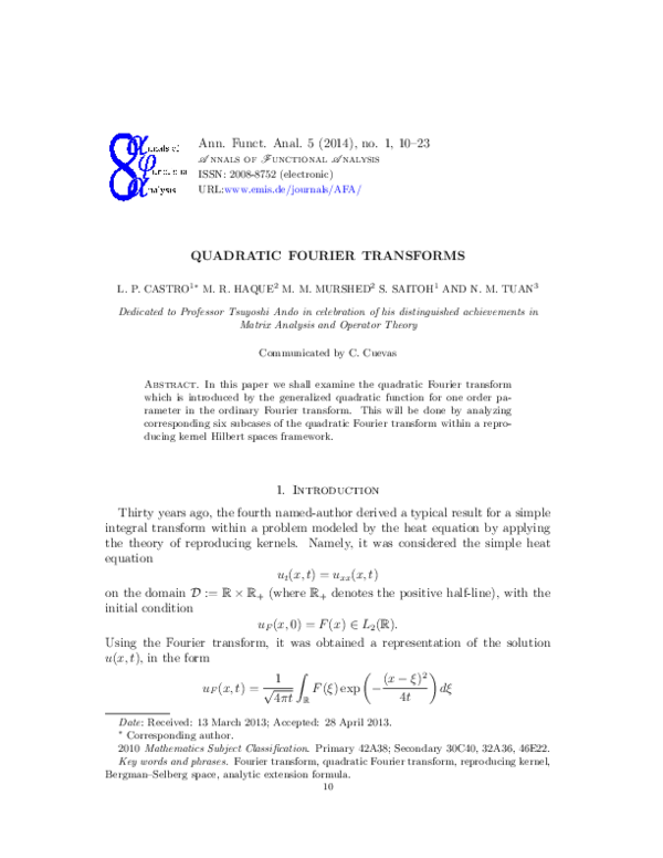 (PDF) Quadratic Fourier Transforms