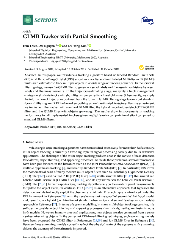 (PDF) GLMB Tracker with Partial Smoothing