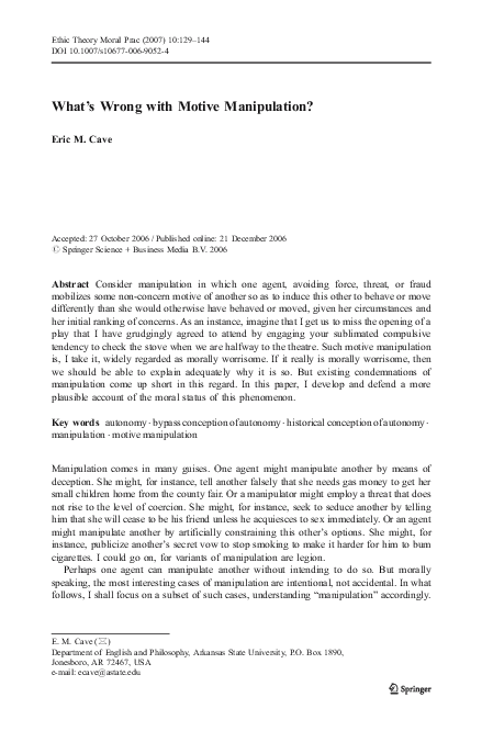 (PDF) What’s Wrong with Motive Manipulation?