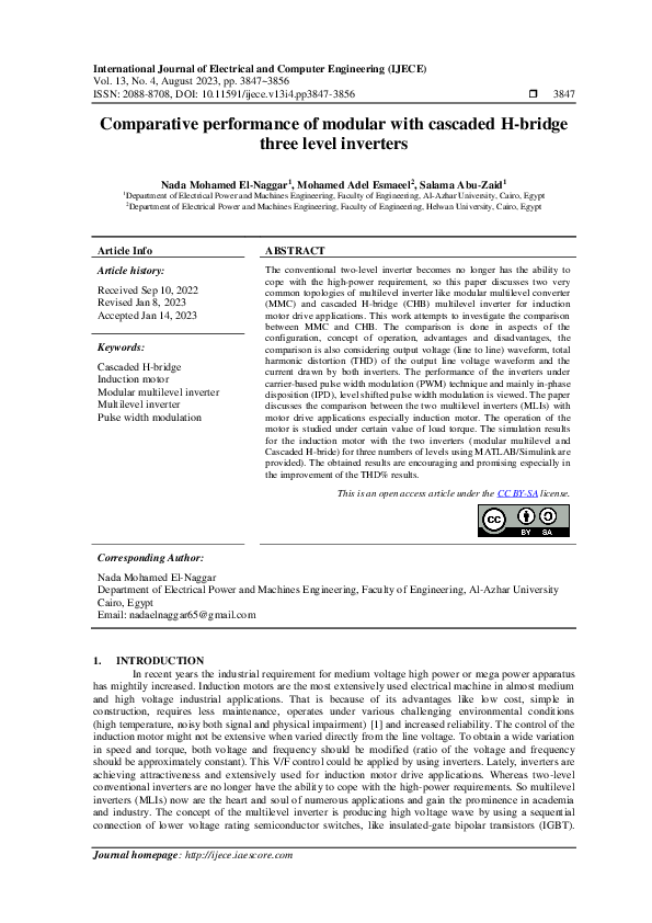 Pdf Comparative Performance Of Modular With Cascaded H Bridge Three