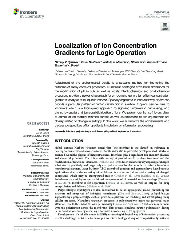 (PDF) Localization of Ion Concentration Gradients for Logic Operation