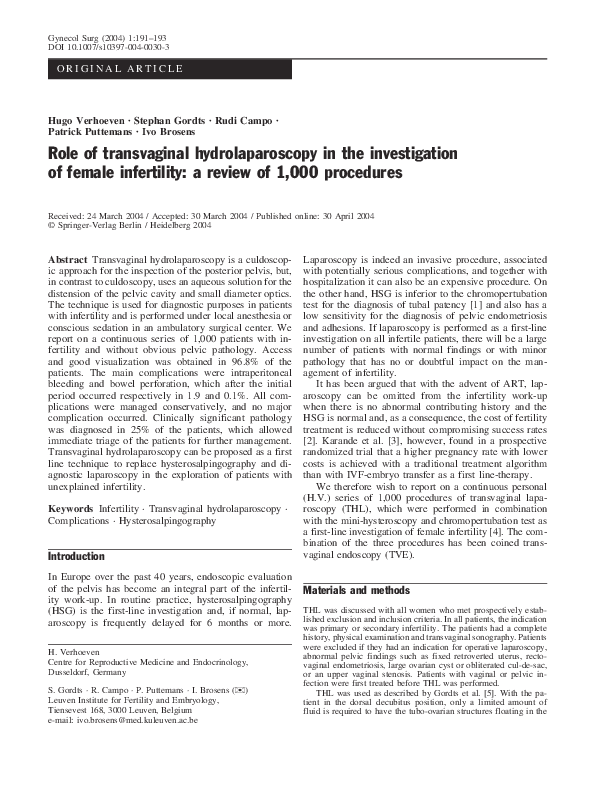 (PDF) Role of transvaginal hydrolaparoscopy in the investigation of ...