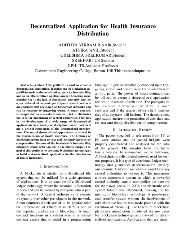 (PDF) Decentralized Application for Health Insurance Distribution ...
