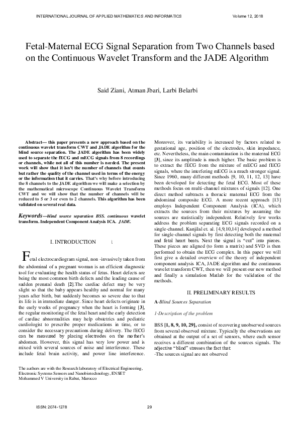 (PDF) Fetal-Maternal ECG Signal Separation from Two Channels based on ...