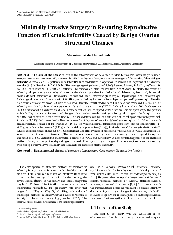 (PDF) Minimally invasive exploration of the female reproductive tract in infertility