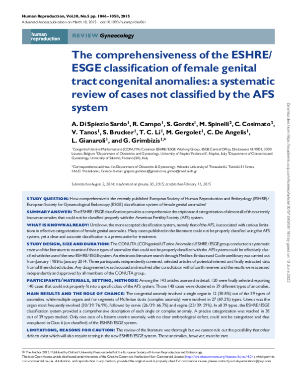 (PDF) The comprehensiveness of the ESHRE/ESGE classification of female ...