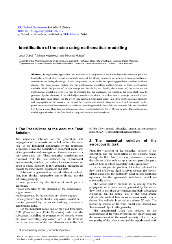 (PDF) Identification of the noise using mathematical modelling