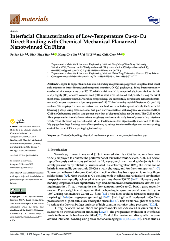 (PDF) Interfacial Characterization of Low-Temperature Cu-to-Cu Direct ...