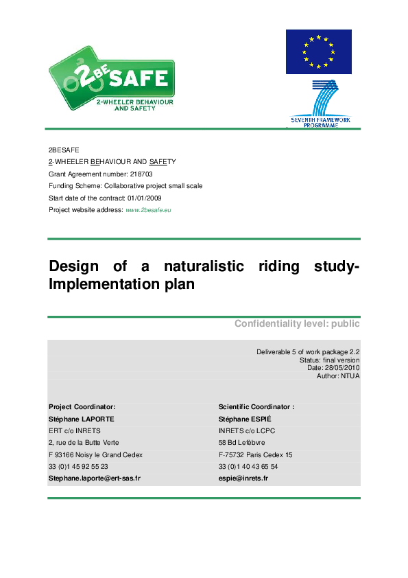 (PDF) Design of a naturalistic riding study- Implementation plan