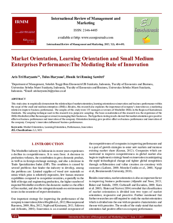 (PDF) Market Orientation, Learning Orientation and Small Medium Enterprises Performance:The ...