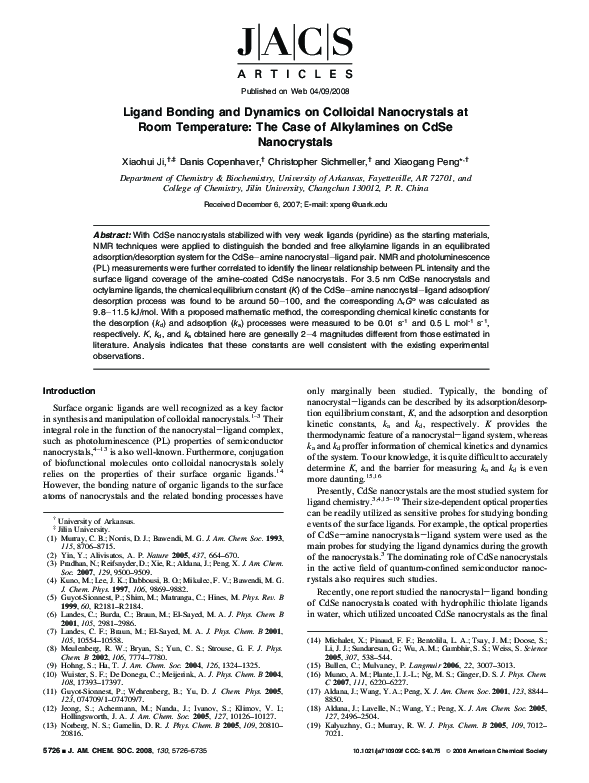 (PDF) Ligand Bonding and Dynamics on Colloidal Nanocrystals at Room Temperature: The Case of ...