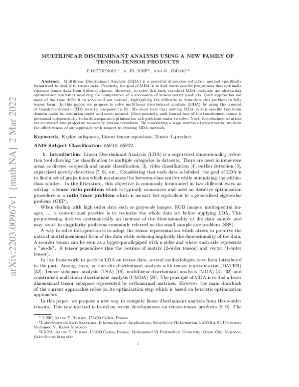 (PDF) Multilinear Discriminant Analysis using a new family of tensor-tensor products