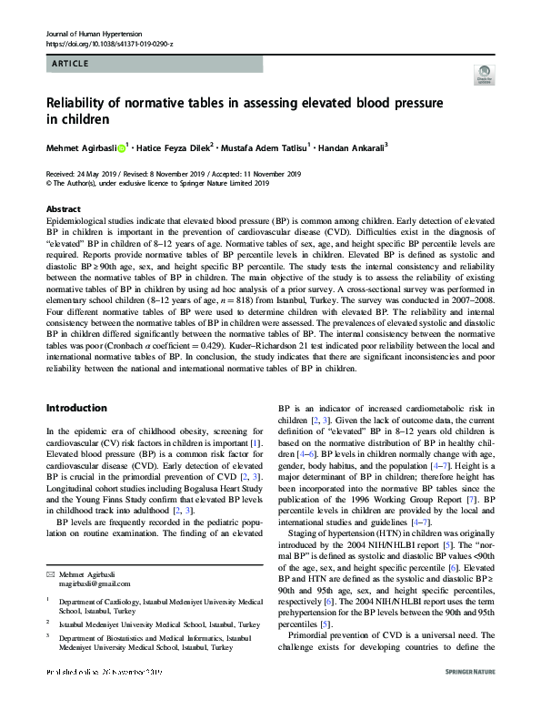 (PDF) Reliability of normative tables in assessing elevated blood ...