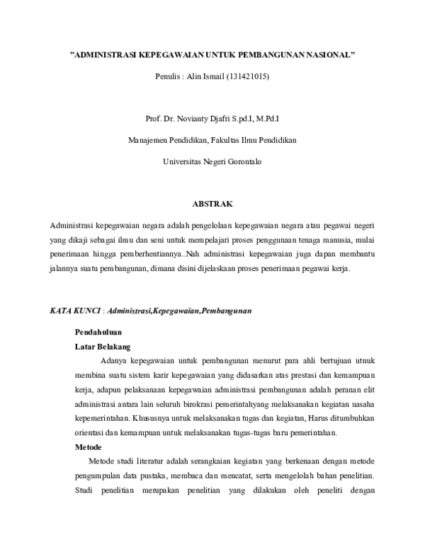(DOC) "ADMINISTRASI KEPEGAWAIAN UNTUK PEMBANGUNAN NASIONAL" Penulis ...