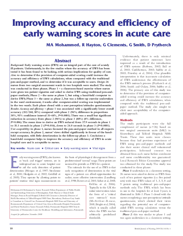 (PDF) Improving accuracy and efficiency of early warning scores in ...