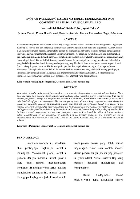 (PDF) INOVASI PACKAGING DALAM MATERIAL BIODEGRADASI DAN COMPOSTABLE ...