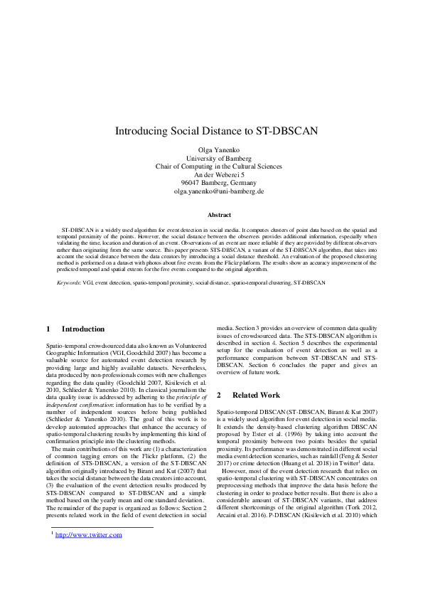 (PDF) Introducing Social Distance to ST-DBSCAN