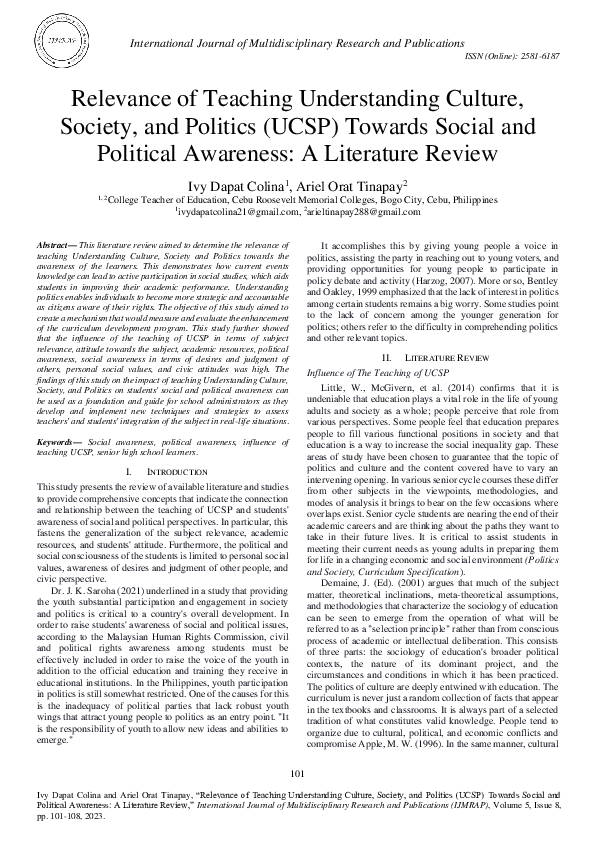 (PDF) Relevance of Teaching Understanding Culture, Society, and ...