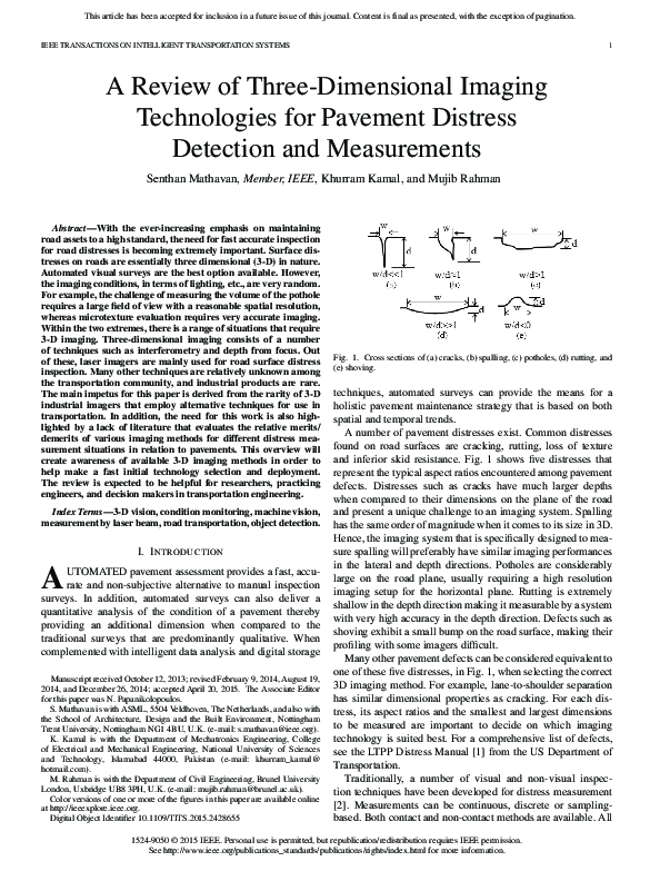 (PDF) A Review of Three-Dimensional Imaging Technologies for Pavement Distress Detection and ...