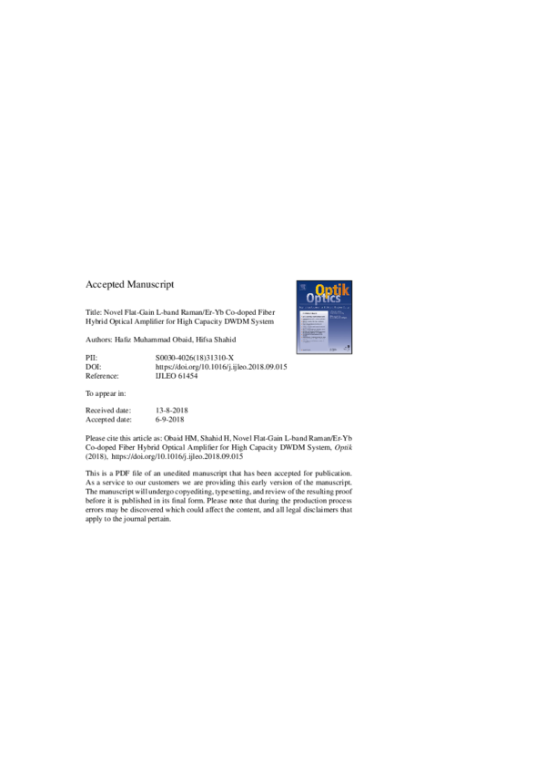 (PDF) Novel flat-gain L-band Raman/Er-Yb co-doped fiber hybrid optical ...
