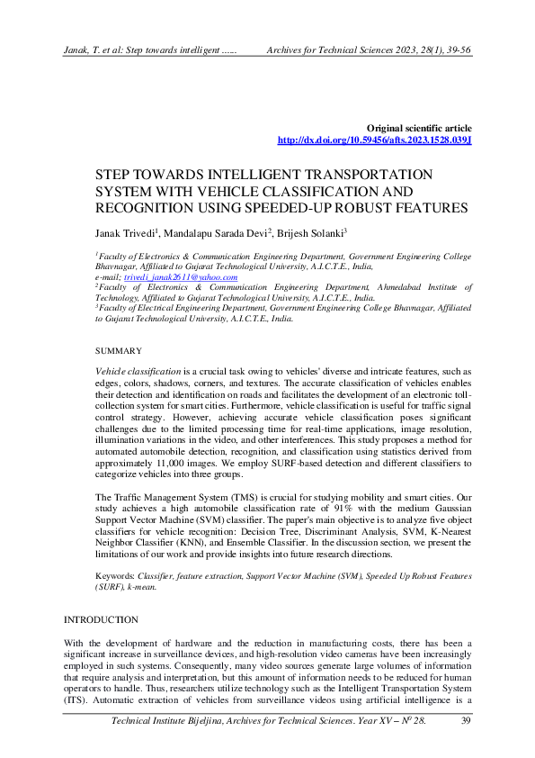 (PDF) STEP TOWARDS INTELLIGENT TRANSPORTATION SYSTEM WITH VEHICLE CLASSIFICATION AND RECOGNITION ...