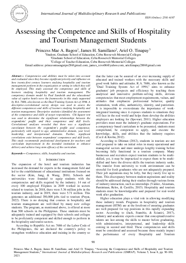 (PDF) Assessing the Competence and Skills of Hospitality and Tourism ...