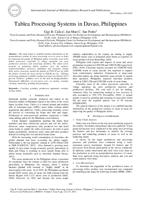 (PDF) Tablea Processing Systems in Davao, Philippines