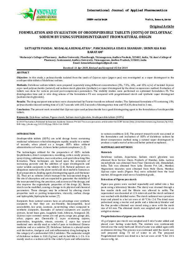 (PDF) FORMULATION AND EVALUATION OF ORODISPERSIBLE TABLETS (ODTS) OF DICLOFENAC SODIUM BY USING ...