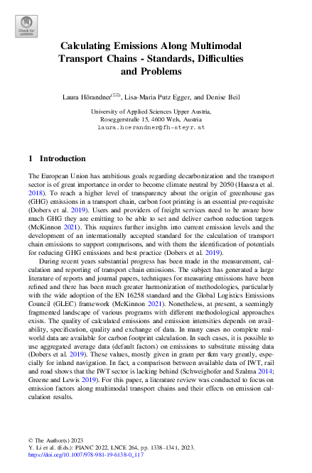 (PDF) Calculating Emissions Along Multimodal Transport Chains - Standards, Difficulties and Problems