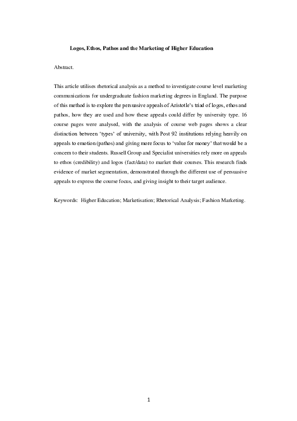 (PDF) Logos, ethos, pathos and the marketing of higher education